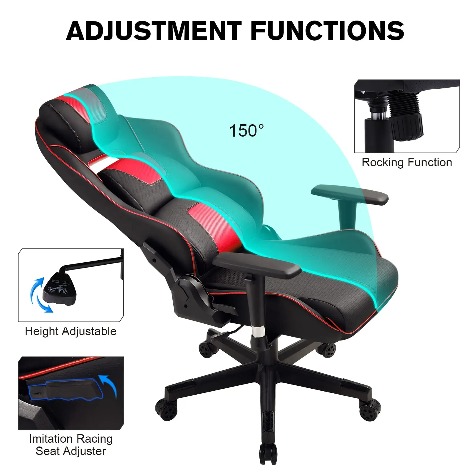 Alinunu Gaming Chair Ergonomic Triple Back Support Breathable Leather ...