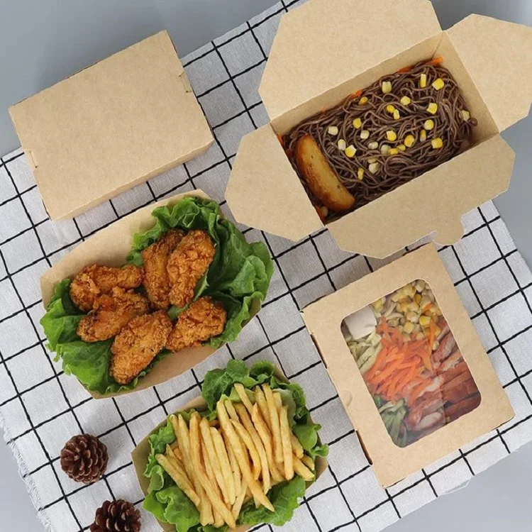 Disposable Custom Size Food Packaging Folding Box Kraft Paper Burger ...