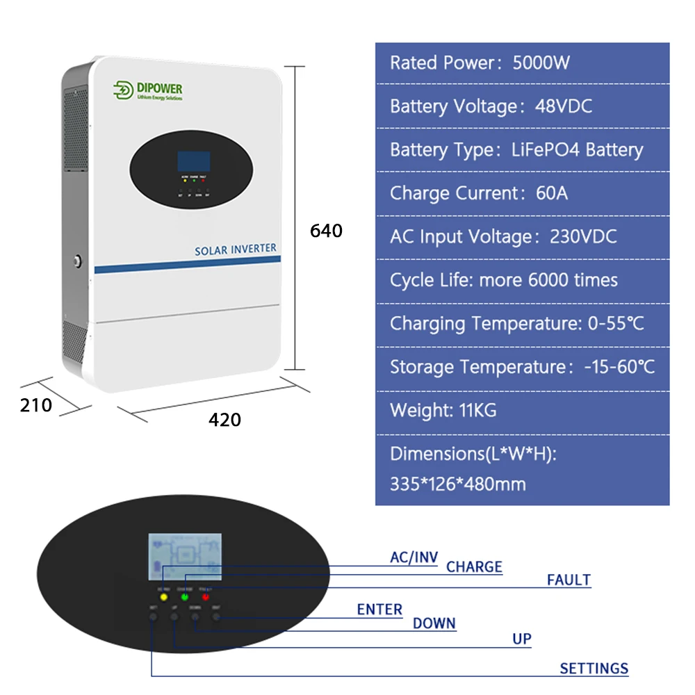 Dipower 3KW 5KW Solar Hybrid Split Inverter - Wholesale Power