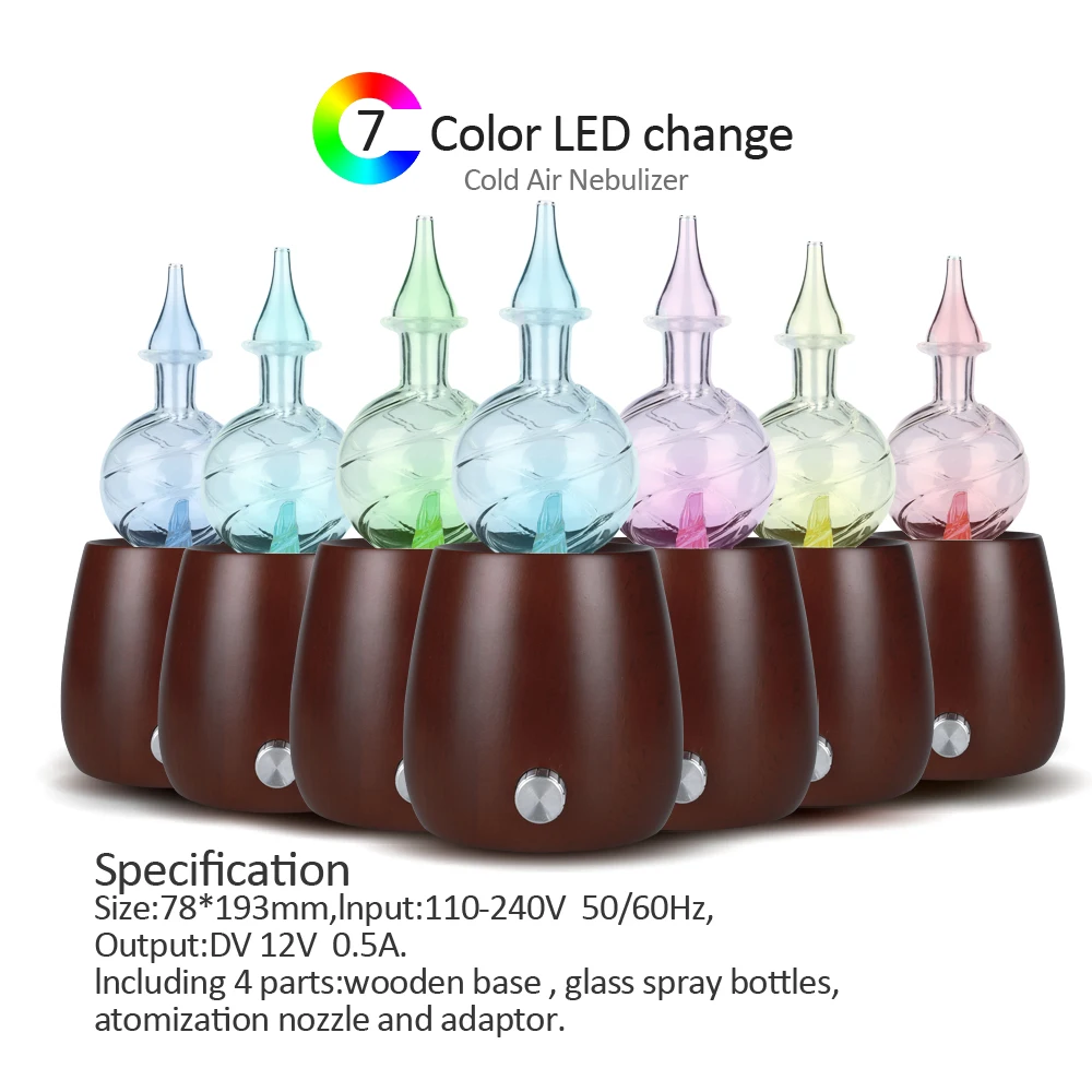 Pure Esssential Oil Glass Waterless Nebulizing Diffuser Real Wood ...