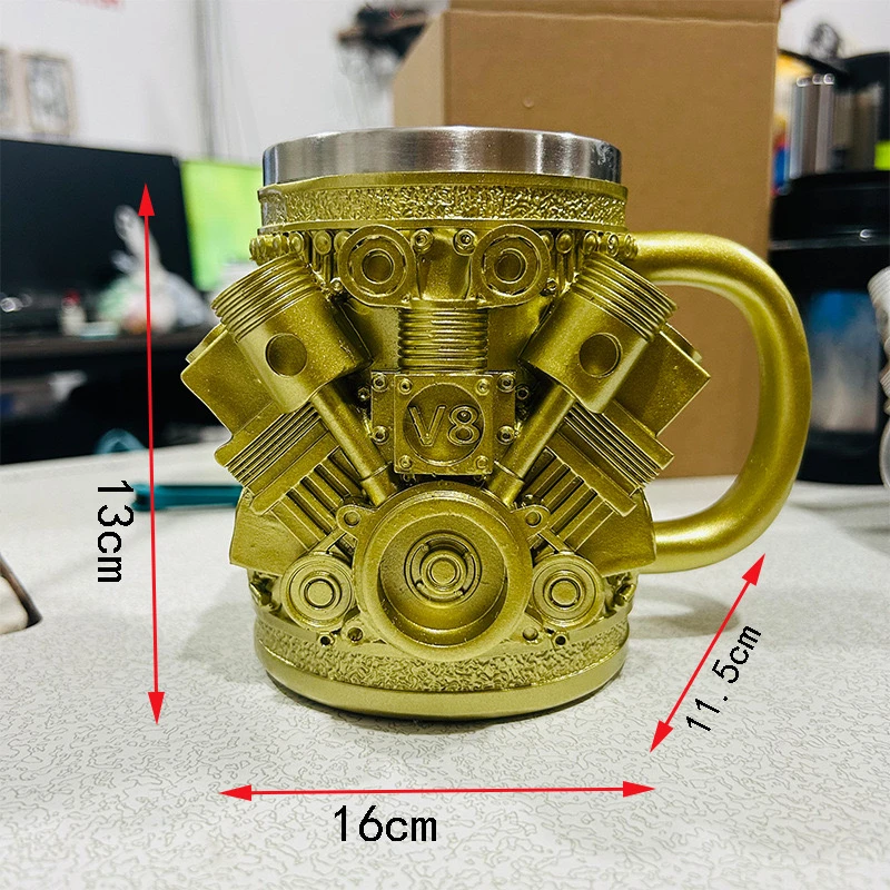 V8 Engines Stainless Steel Cup Uncovered Coffee Cup with Engine Shape ...