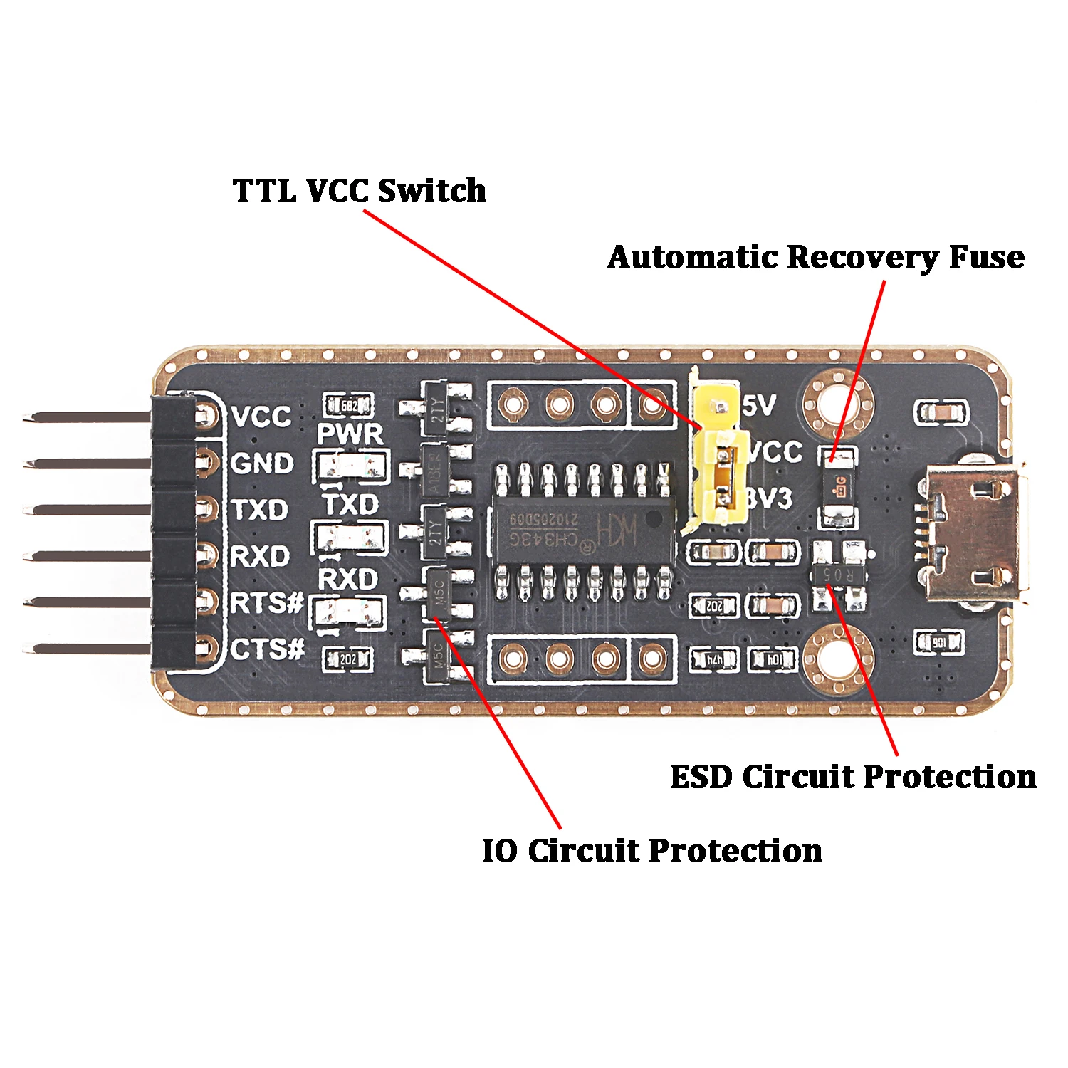 Micro Usb To Ttl Serial Converter Dupont 3.3v 5v Board Mudel Cable 6 ...
