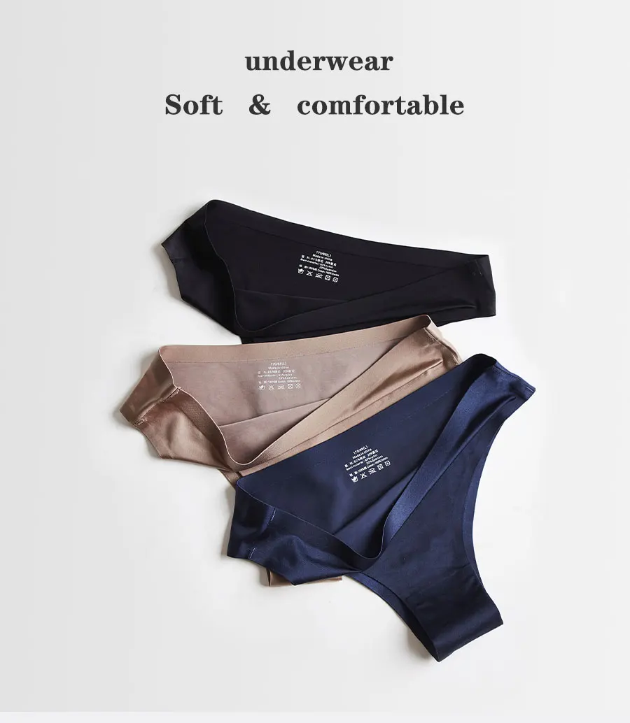 Wholesale Seamless Sexy T-Back Women's Solid Ice Silk Underwear Panties ...