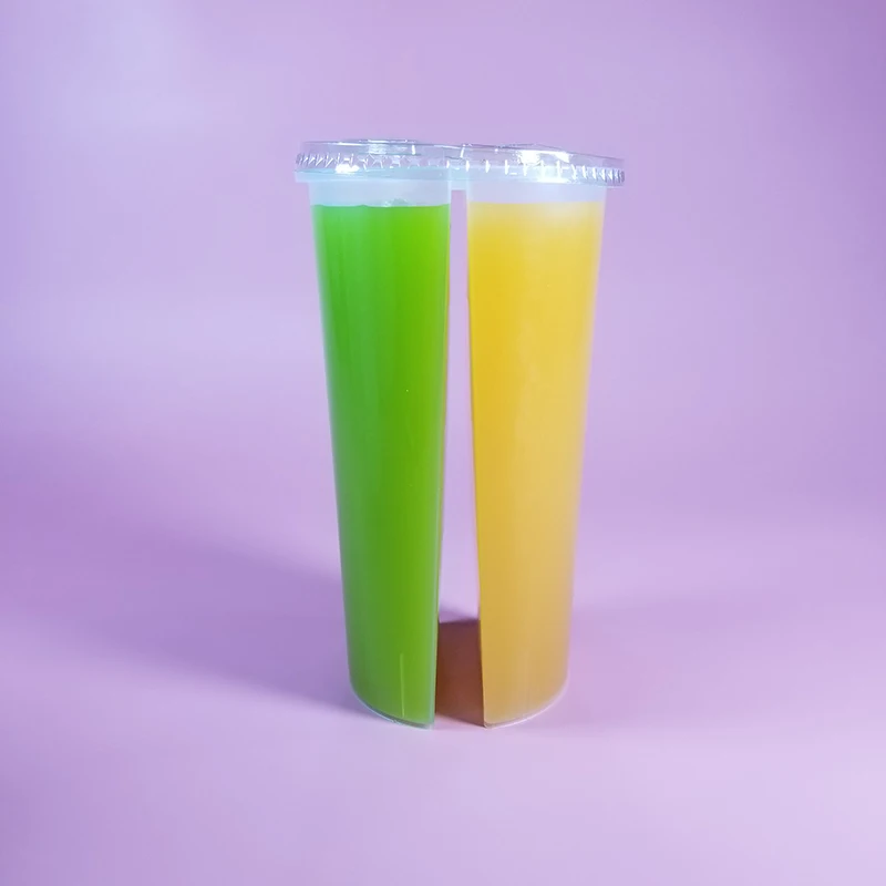 700ml Disposable Take Away Plastic PP Split Boba Tea Half and Half Cups ...