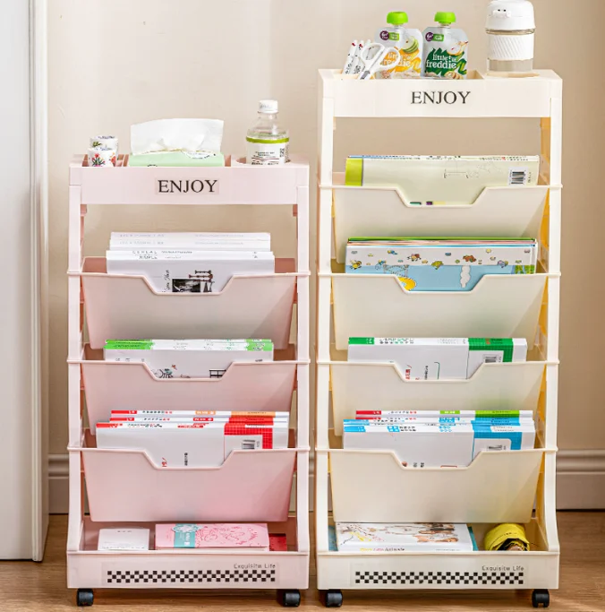 6 Tier Book Rack Storage Bookshelf With Wheel Large Capacity Deskside ...