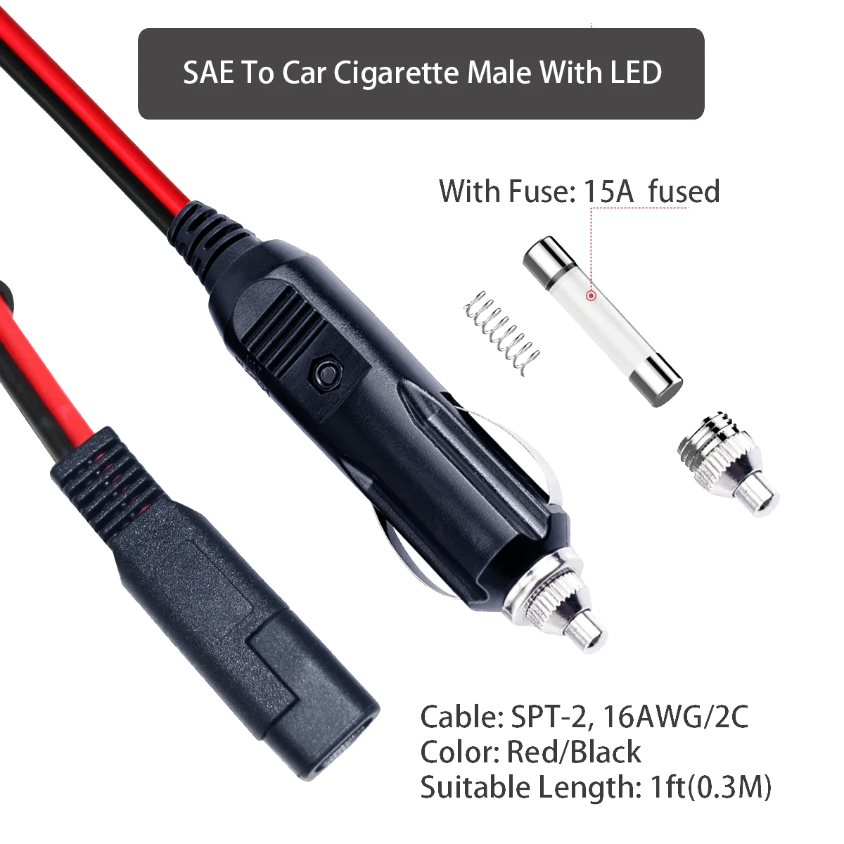 5ft Sae Quick Release Connector To Male Cigarette Lighter Male Plug 12v ...