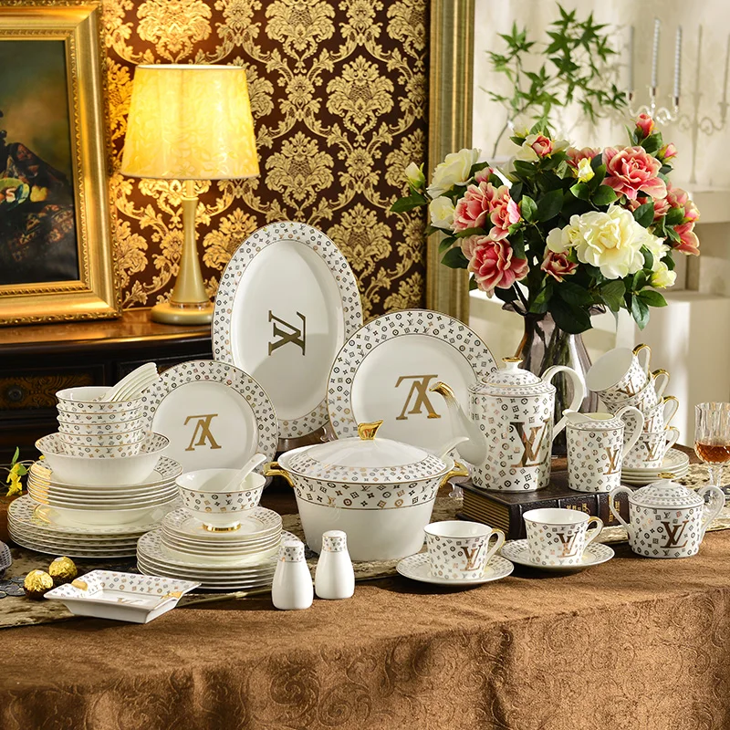 Wholesale Western Ceramic 58pcs Dinnerware Set Restaurant Dishes And ...