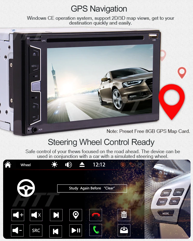 Double 2 Din 6.2 Inch Touch Screen Autoradio Gps Navigation Bluetooth ...