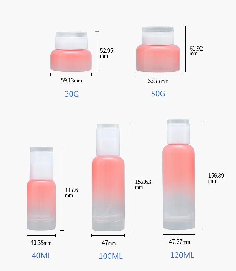 40ml 100ml 120ml Skin Cares Set Packing Pink Unique Empty Lotion Glass Bottle And 30g 50g ...