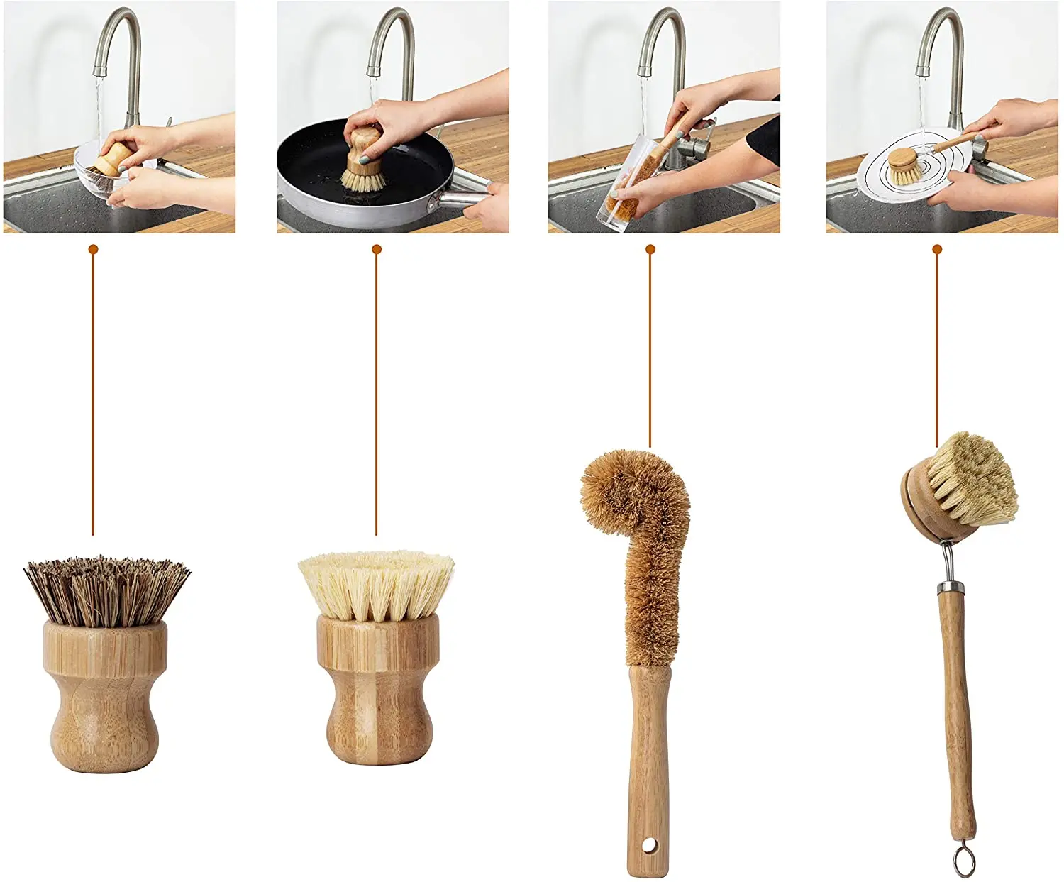 Kitchen Brush Set Floor Vegetable Dish Bottle Pot Brush Sisal Wooden ...