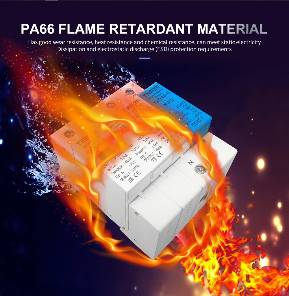 AC SPD 3P+NPE 50KA T1 T2 385V 255V - House Surge Protector