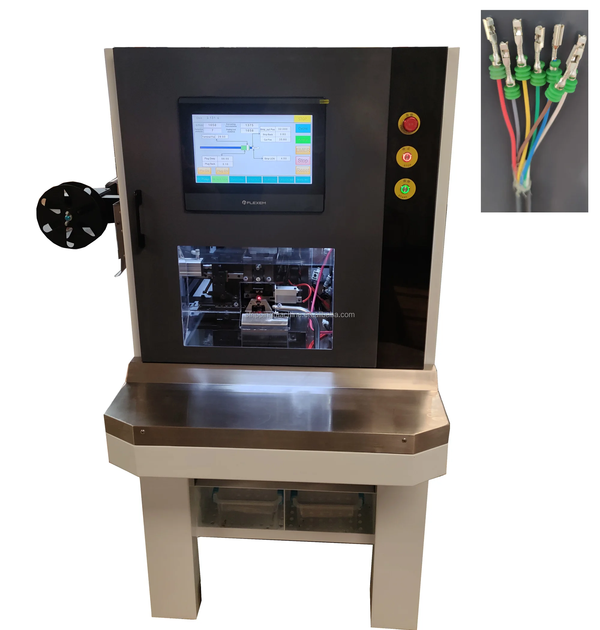 Wire stripping and terminal crimping machine with waterproof seal insertion for electronic ...