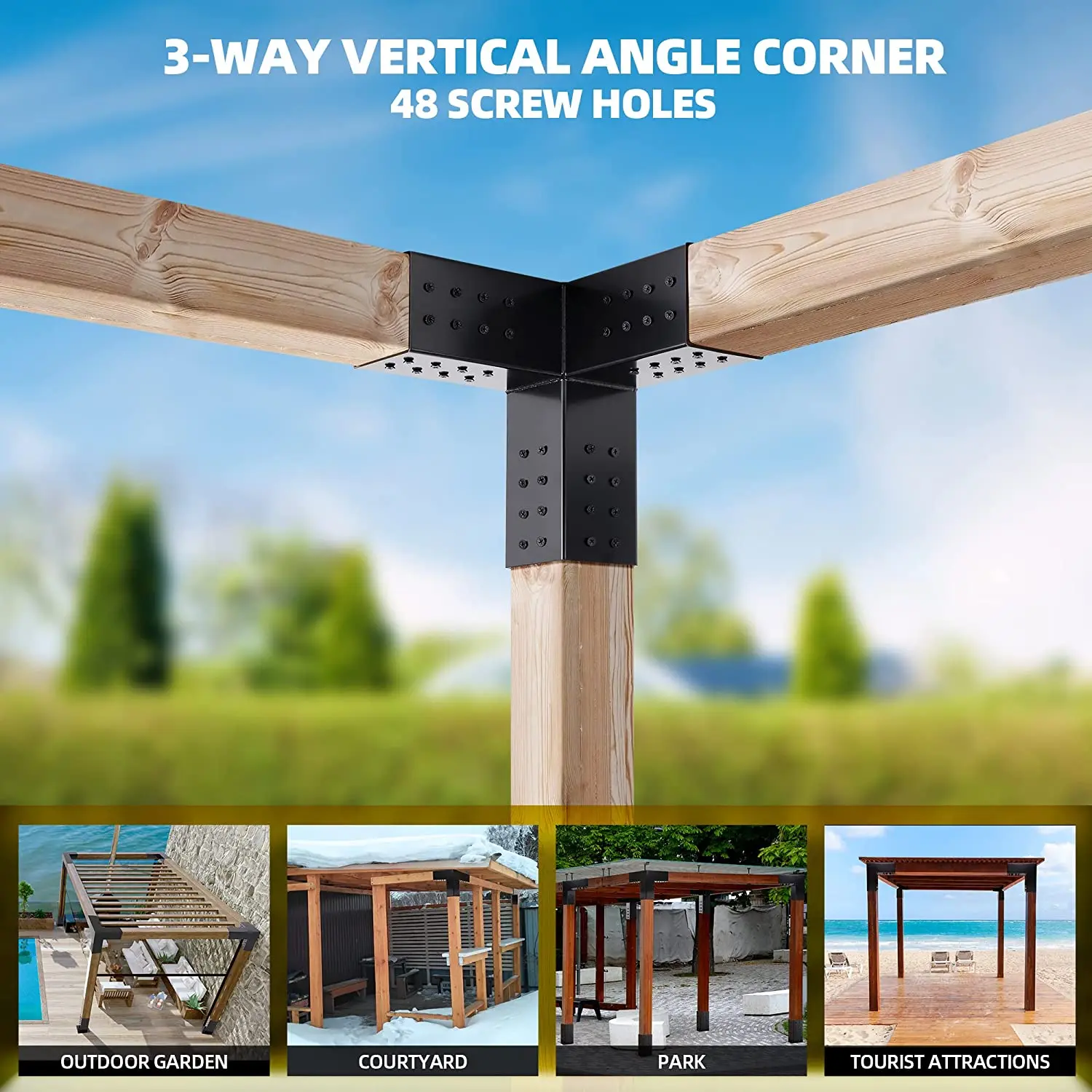 Full Modern Pergola Bracket Set Wood Post Base Kit with Steel Brackets ...