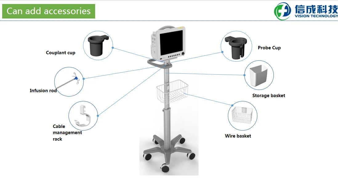 Vital Signs Monitor Roll Stand with Basket – Adjustable Height, 10 ...