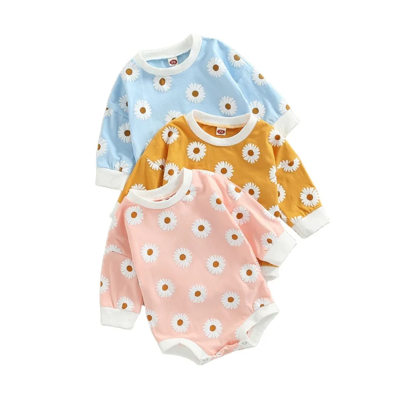 2022 Fall Toddler Girls Clothing Long Sleeve Daisy Floral Print Oversized Chunk Baby Girls ...