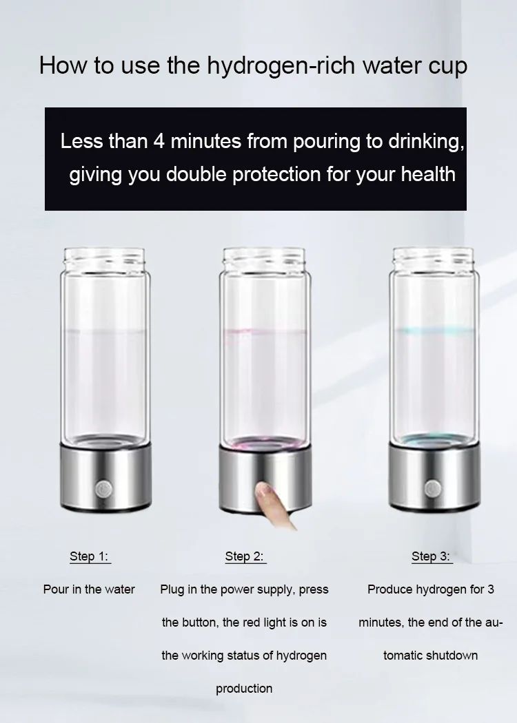 Hydrogen Rich Water Cup Portable SPE PEM H2 Water Electrolysis Hydrogen Water Ionizer Generator ...