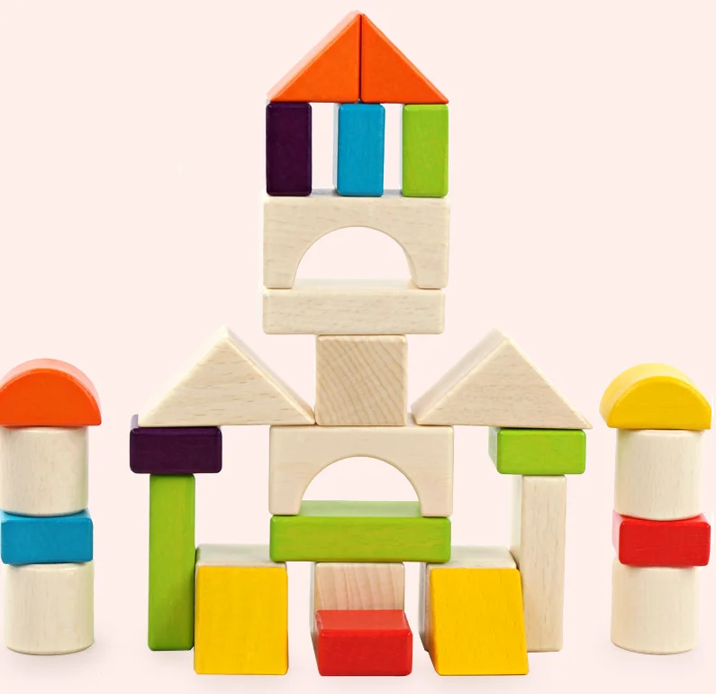 Educational Toy Natural Solid Wooden Blocks Set Sorting Developmental ...