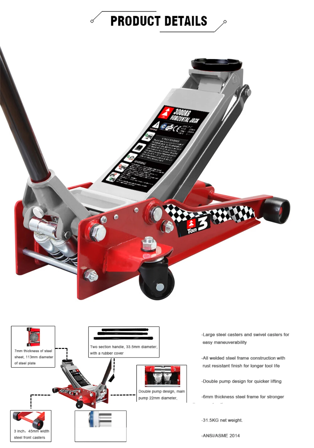 Automotive 3 Tons Horizontal Hydraulic Jack 3t Car Jack 4 Tons Car ...