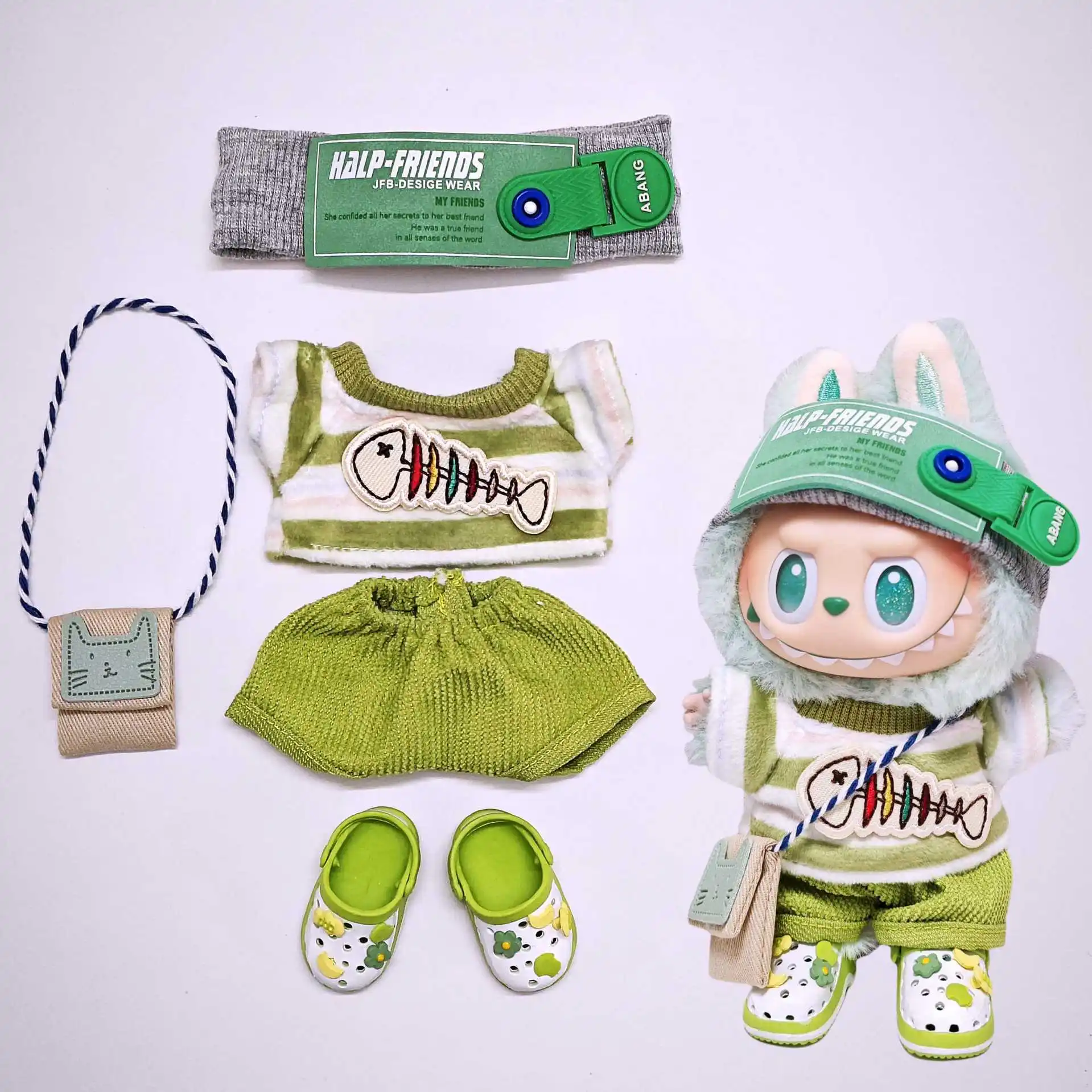 For Labubu Six-Piece Fish Bone Suit Mini Plastic Cartoon Toy Clothing ...