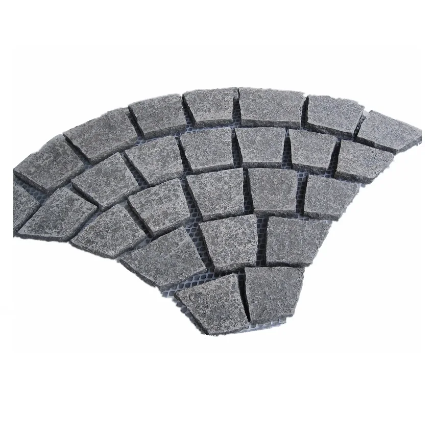 Absolut Black Granite Stone European Fan Shape Cobble Mesh Paver ...