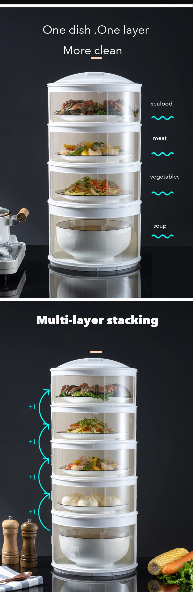 Clear Popular Stackable Food Cover 5 Layer New Multilayer Pop Up Tudung ...