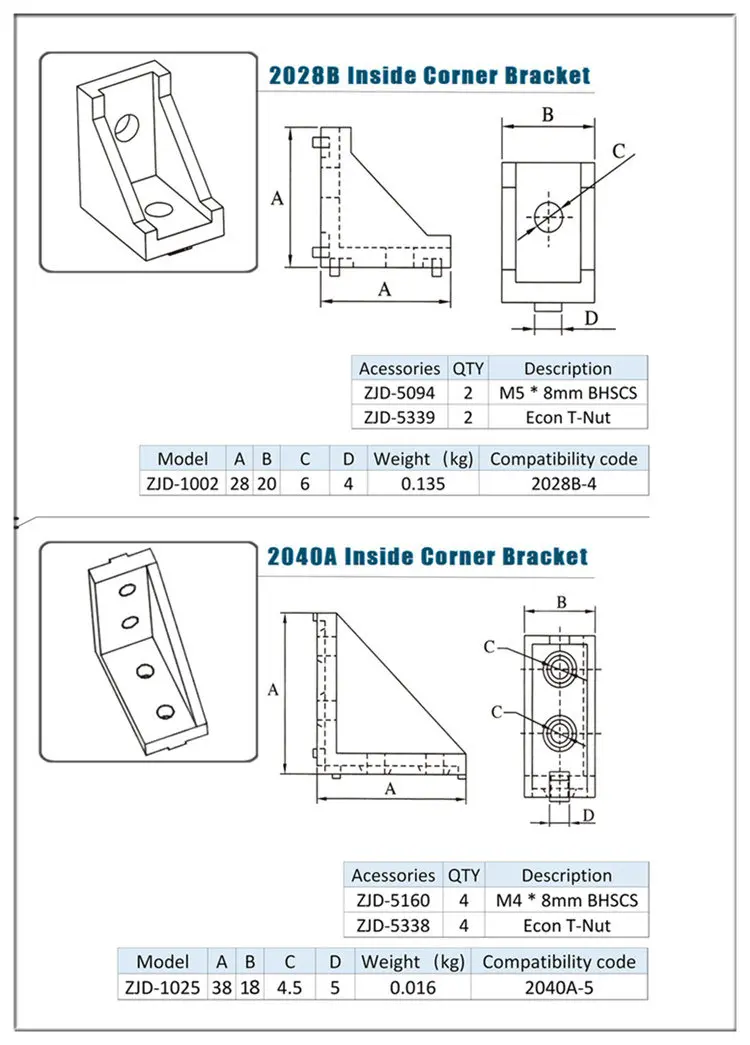 2020 Series Aluminium T Slot Extrusion Inside Angle Corner Bracket ...