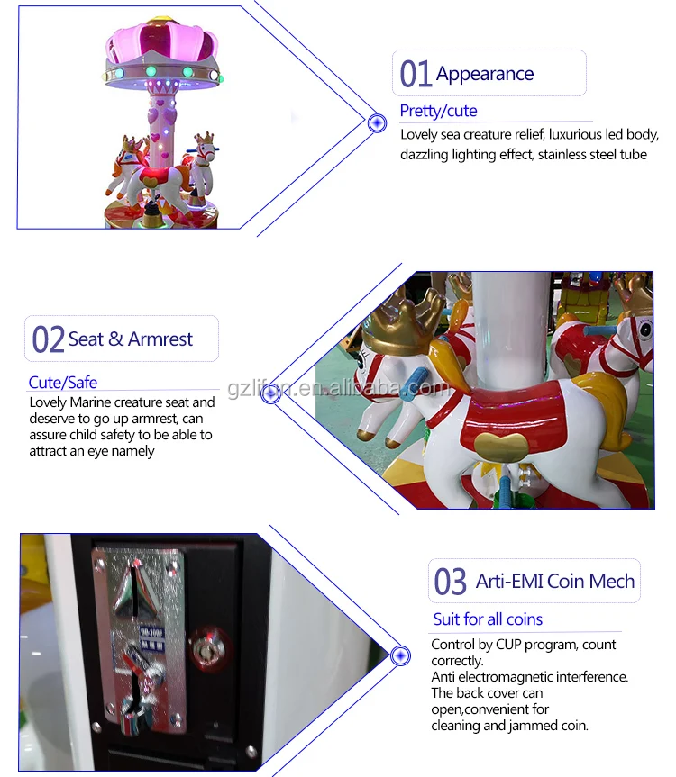 3 Players Amusement Ride Carousel Merry Go Round Kids Mini Vertical ...