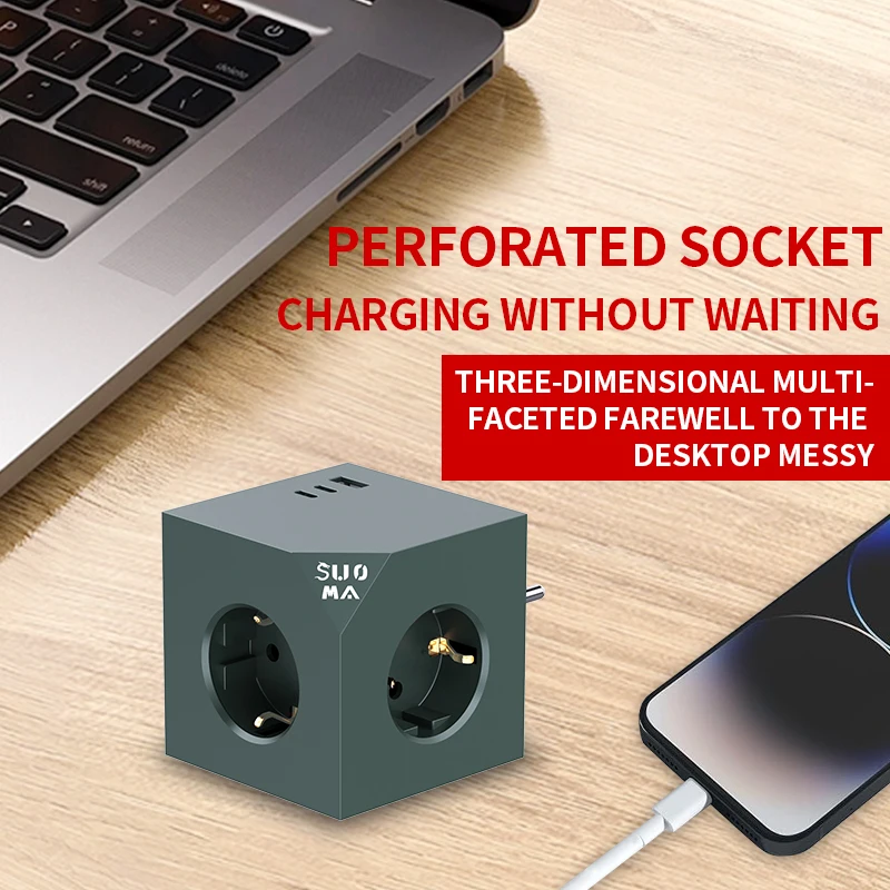 PD20W Fast Charging Power Socket Cube Adapter with USB A and C