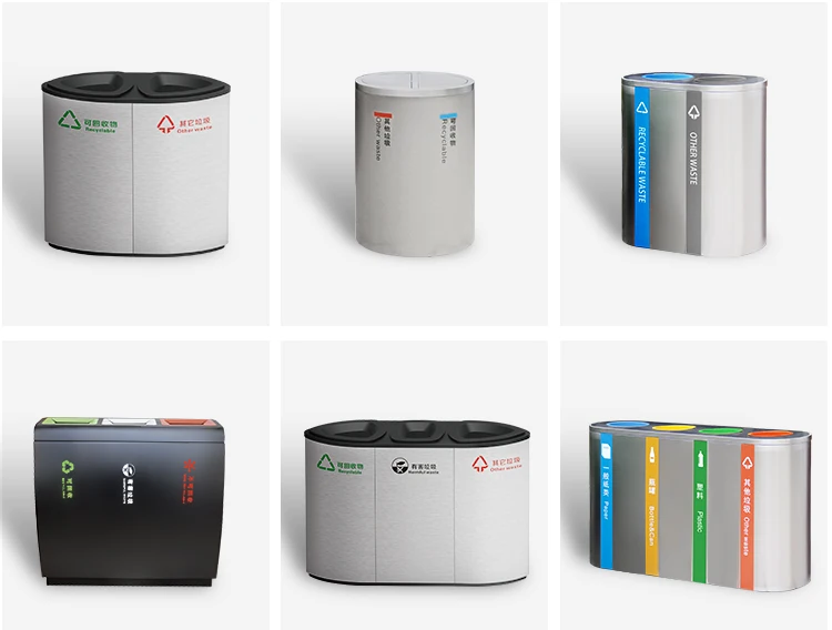 4 Compartments Dual Separate Recycling Bins - Stainless Steel