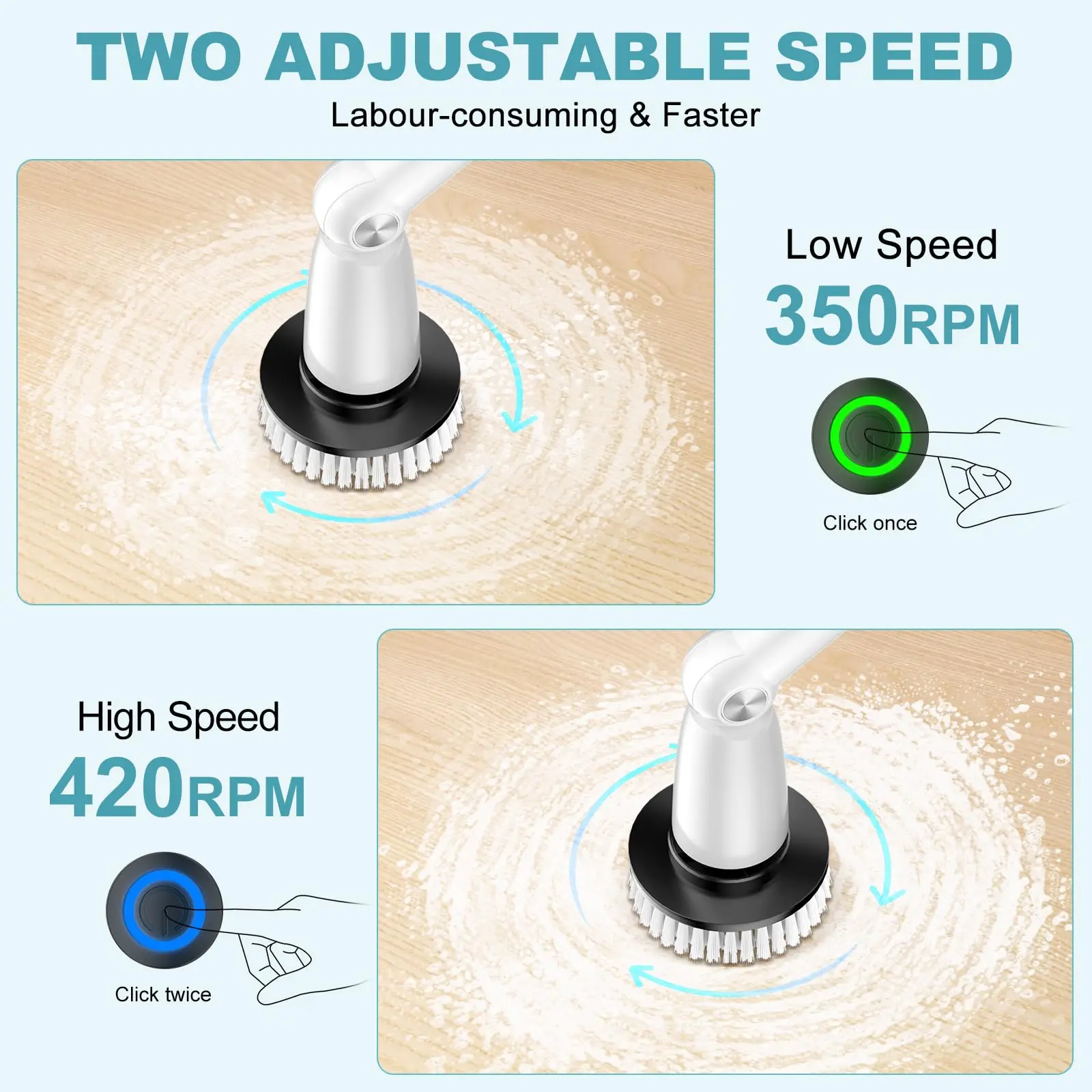 Electric Cordless Shower Scrubber 2.5H Dual Speed Bathroom Cleaner ...