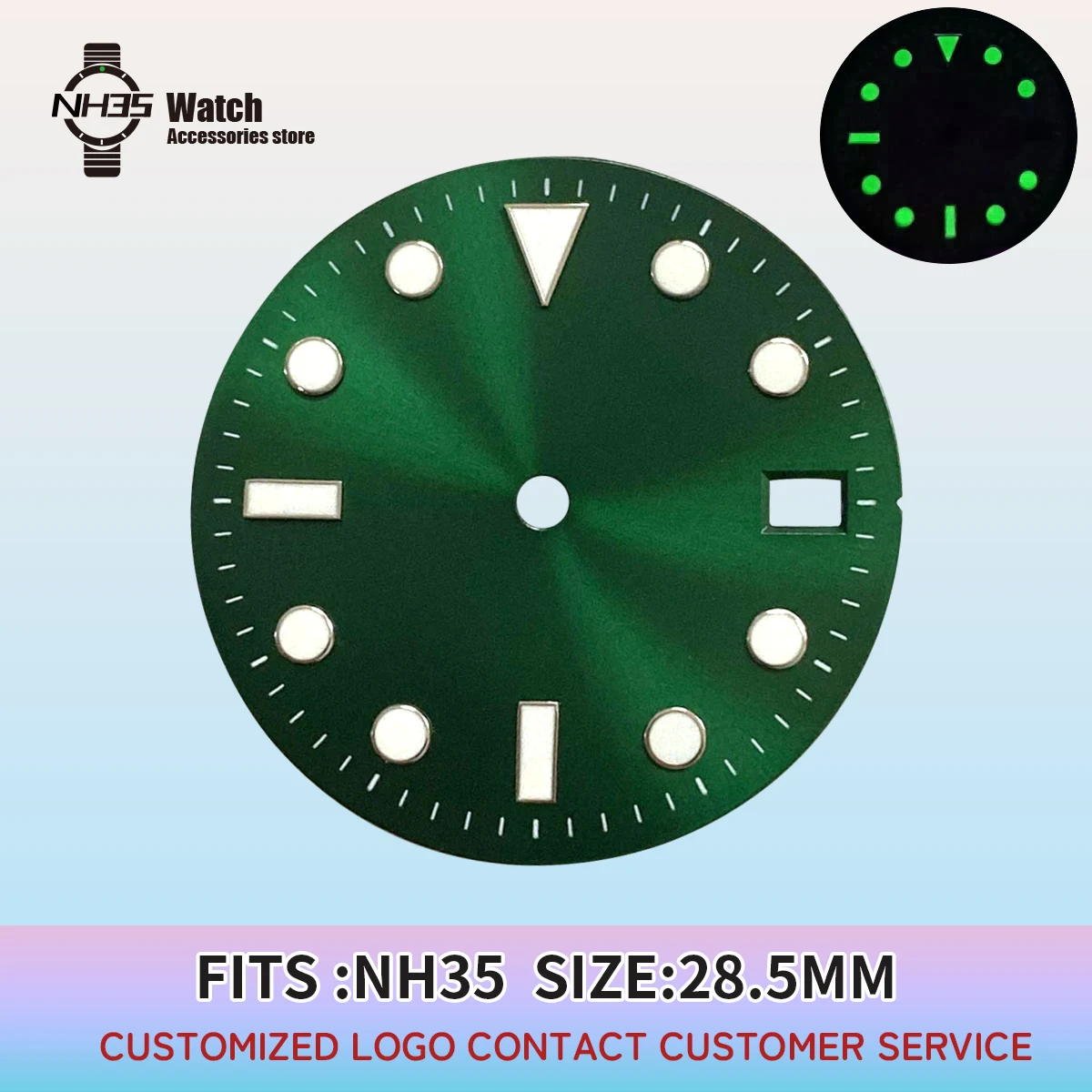 NH35 Dial Face for Seiko Mods - Sunburst 28.5MM Green Luminous