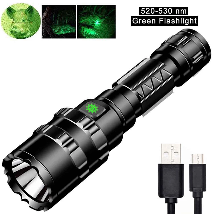 Tactical Green Light Waterproof Led Flashlight Powerful Super Bright ...