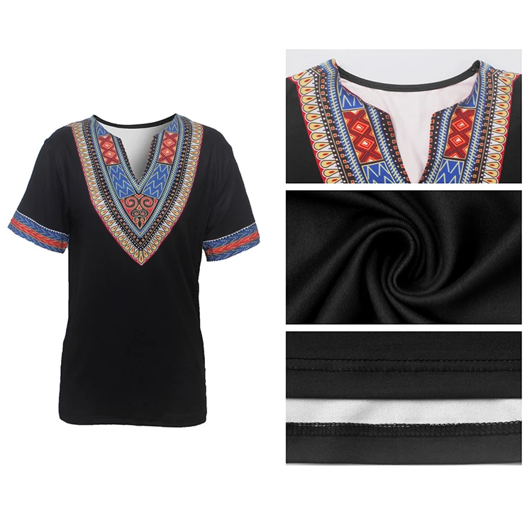 Fashion Retro Summer African Ethnic Style Print V-neck Men's Short ...
