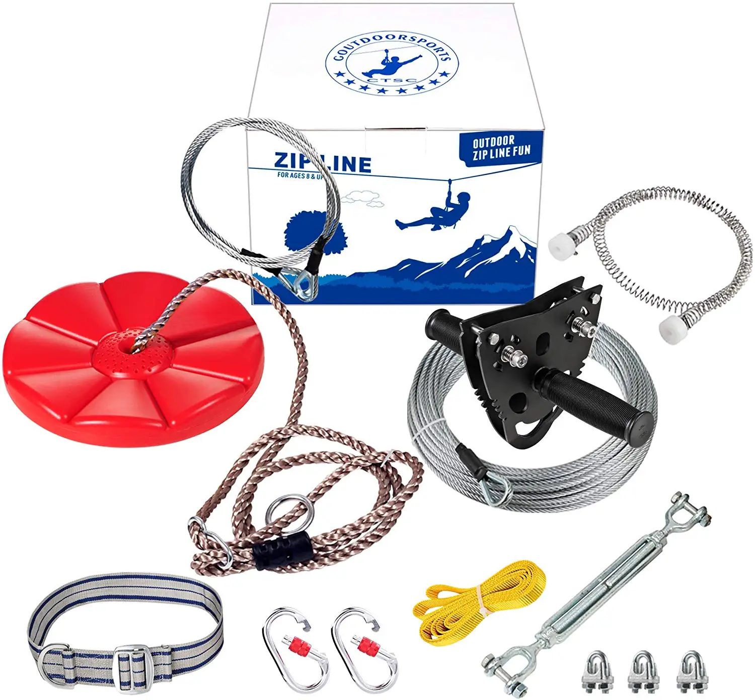 Ctsc Upgraded 120ft Zipline For Backyard With Seat And Spring Brake Zip ...