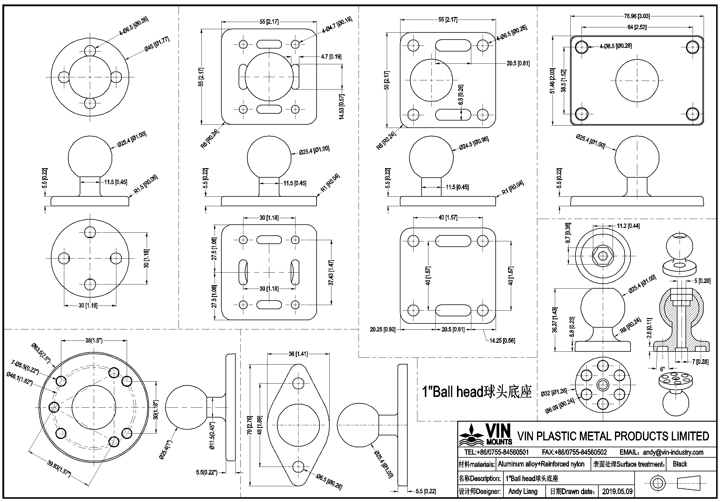 1 Inch Aluminium Amps Adapter Plate For Industry Standard Dual Ball ...
