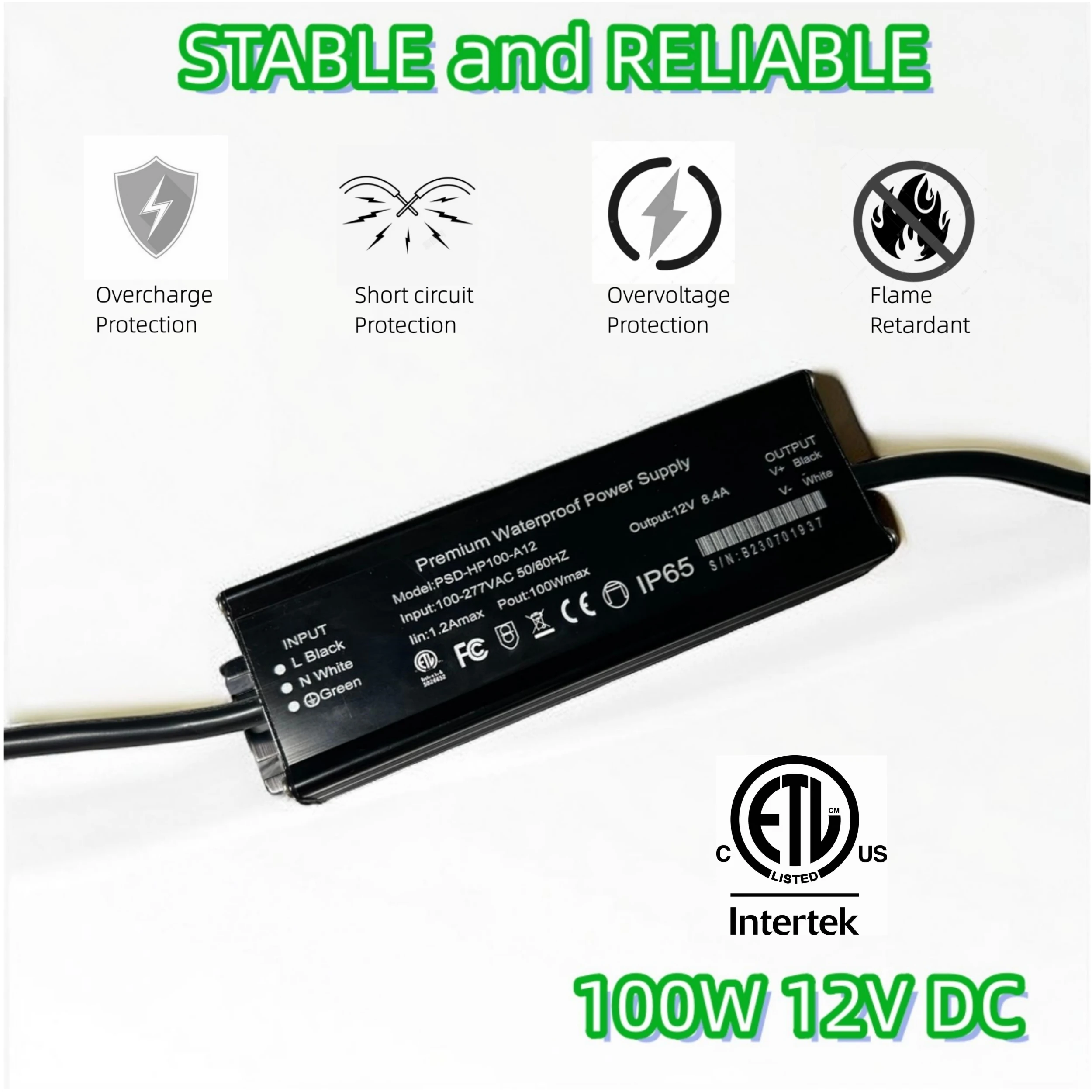 Etl Listed Led Driver Transformer Adapter 60w 12v Dc 5a 100-277v Ac To 12v Dc Low Voltage Output ...