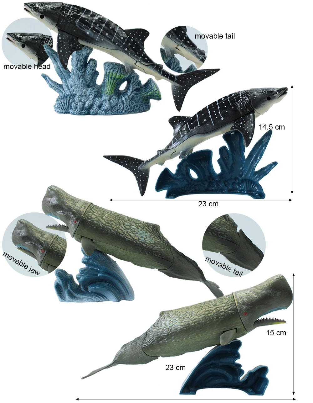 9' Deep Ocean Life Shark Figure Set - Movable Jaw & Tail