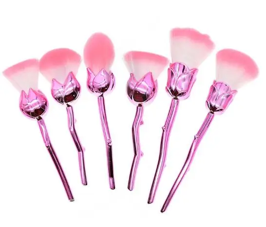Long Handle Rose Flower Makeup Brushes Cosmetic Makeup Tool 6pcs Flower ...