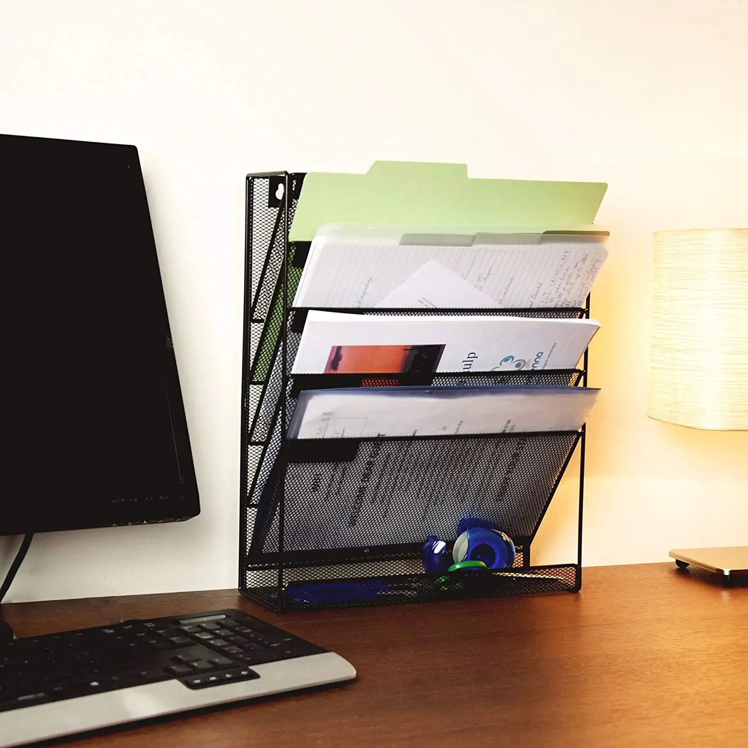 Wideny Wall File Organizer - Eco-Friendly Metal Mesh Storage