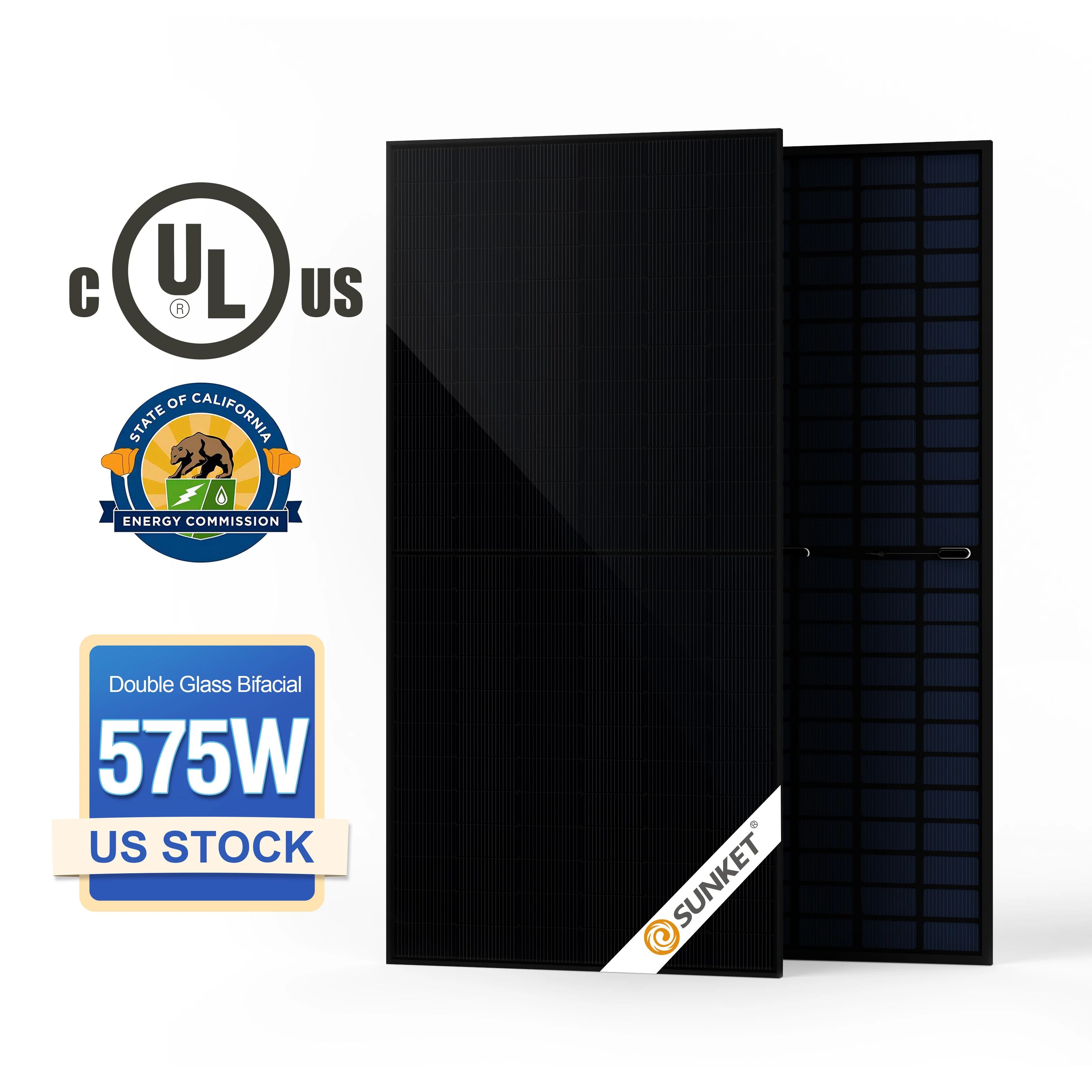 Sunket 575w 144 Topcon Solar Cell Us Warehouse Stock All Black Double Glass Bifacial Mono Half ...
