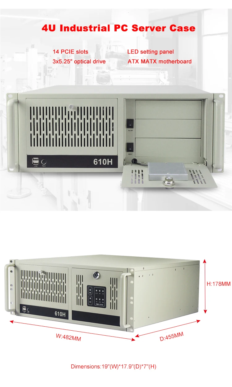 Front Lockable Server Case 14 Pcie Slots Industrial Electronic 4u Atx ...