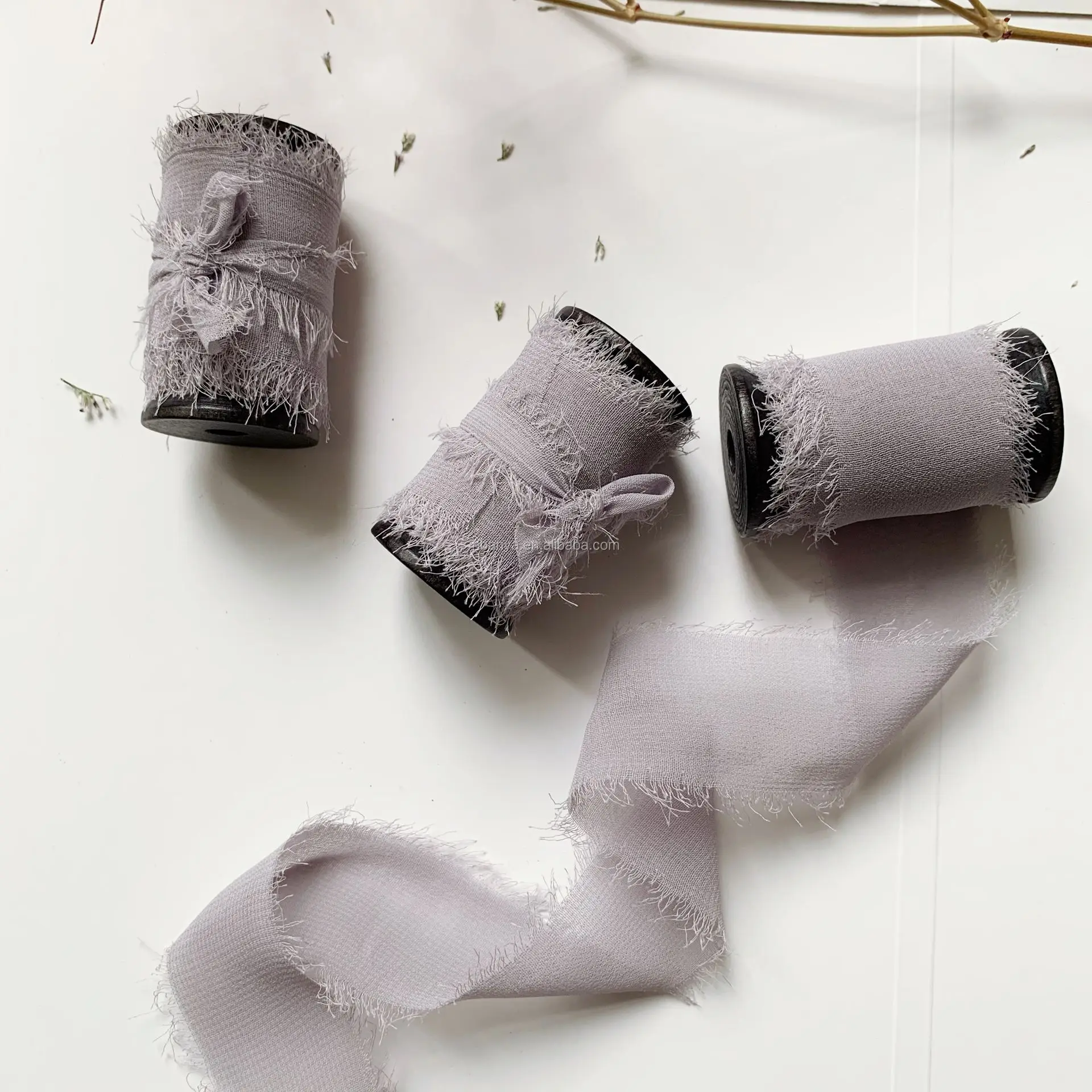 20mm-80mm Pure Silk Frayed Edges Ribbon Ins Style Wedding Silk Ribbon ...