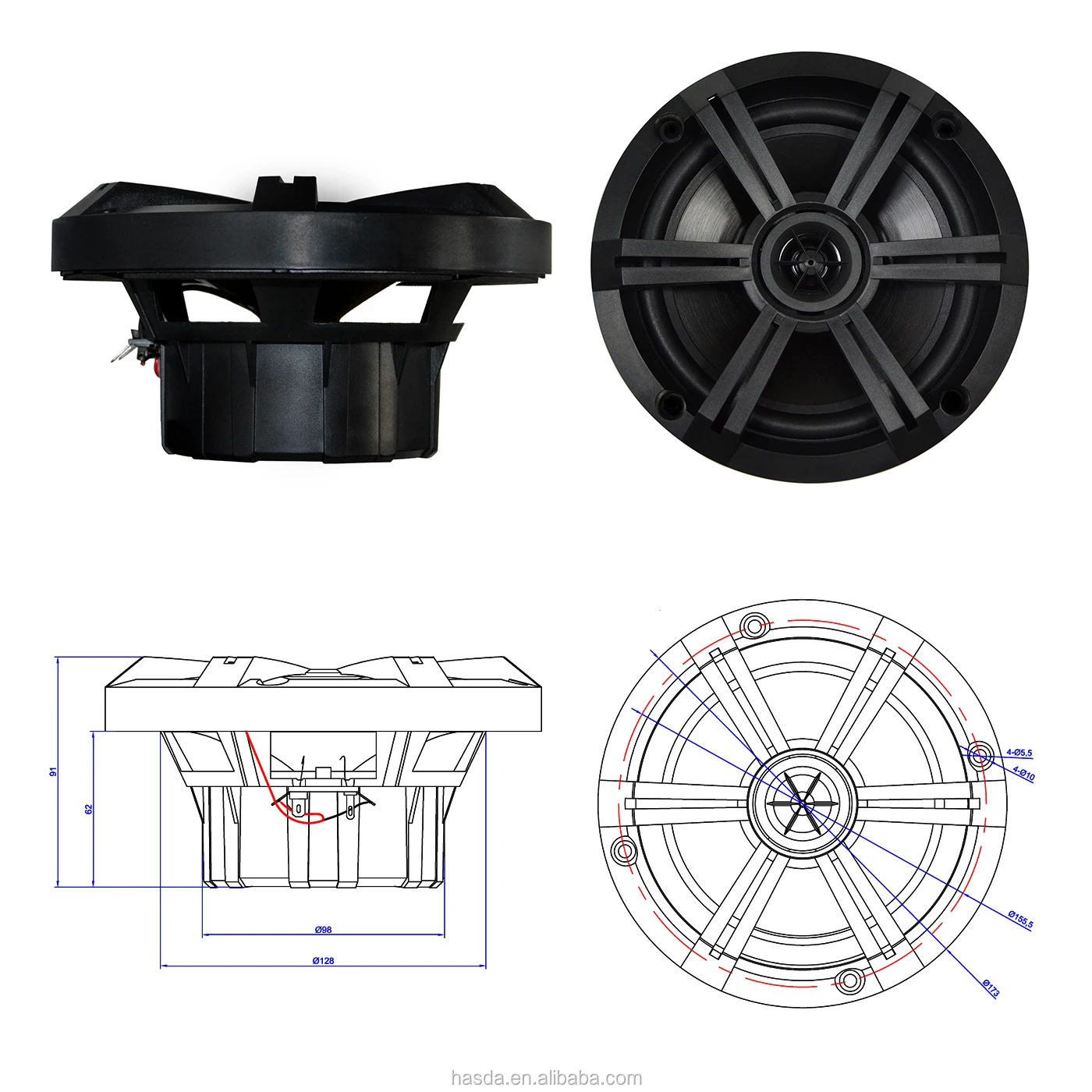 Hasda Marine Stereo Speakers Package - Waterproof Sound