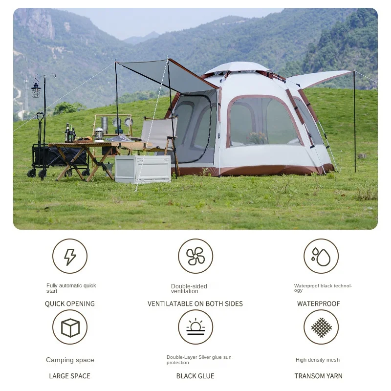 Outdoor Automatic Quickly Open Hexagonal Tent Rainproof And Sun Silver ...