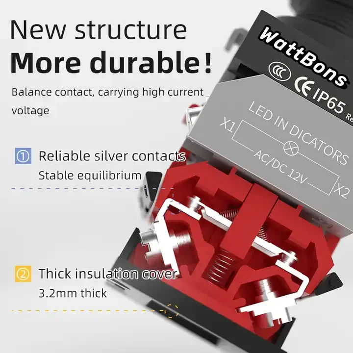 LA38-11 Latching Push Button Switch 22mm LED IP65 24V Self-locking ...