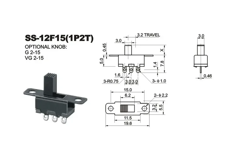 Ss12f15 Ss12f15g5 Toggle Switch 3pin 1p2t Slide Switch Handle High 5mm - Buy 50v Slide Switch ...