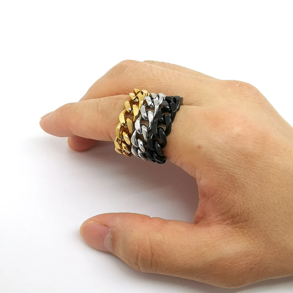 Zuobisi INS Solid Gold Plated Chain Link Rings for Men & Women