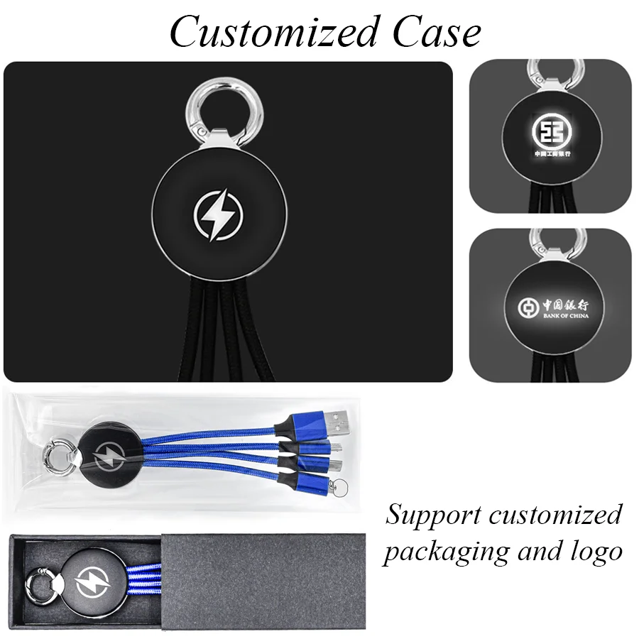 Custom Logo 3 In 1 Led Usb Charger Cable Line Keychain Multi-function ...