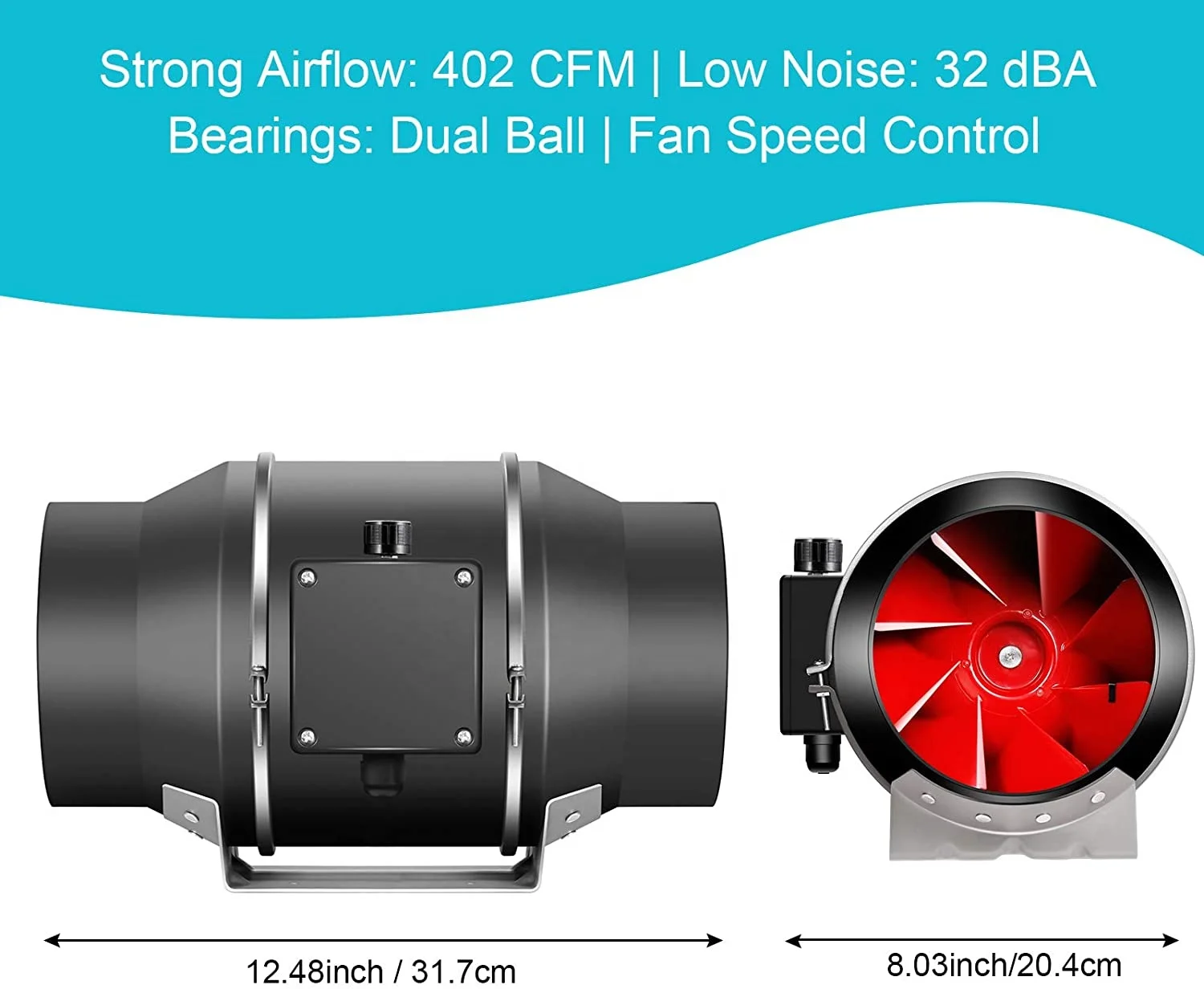 Quiet 6 Inch Duct Fan with 0-100% Variable Speed Control