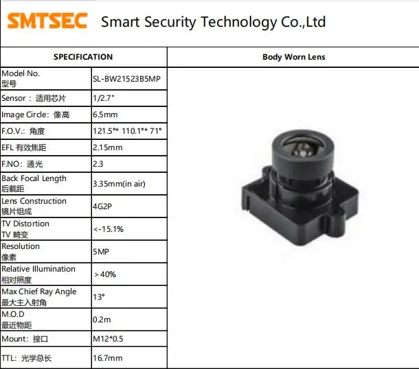 Imx577/imx477 Imx482 Imx385 Imxsl-bw21523b5mp Ttl 16.7mm 1/2.7" 2.15mm ...
